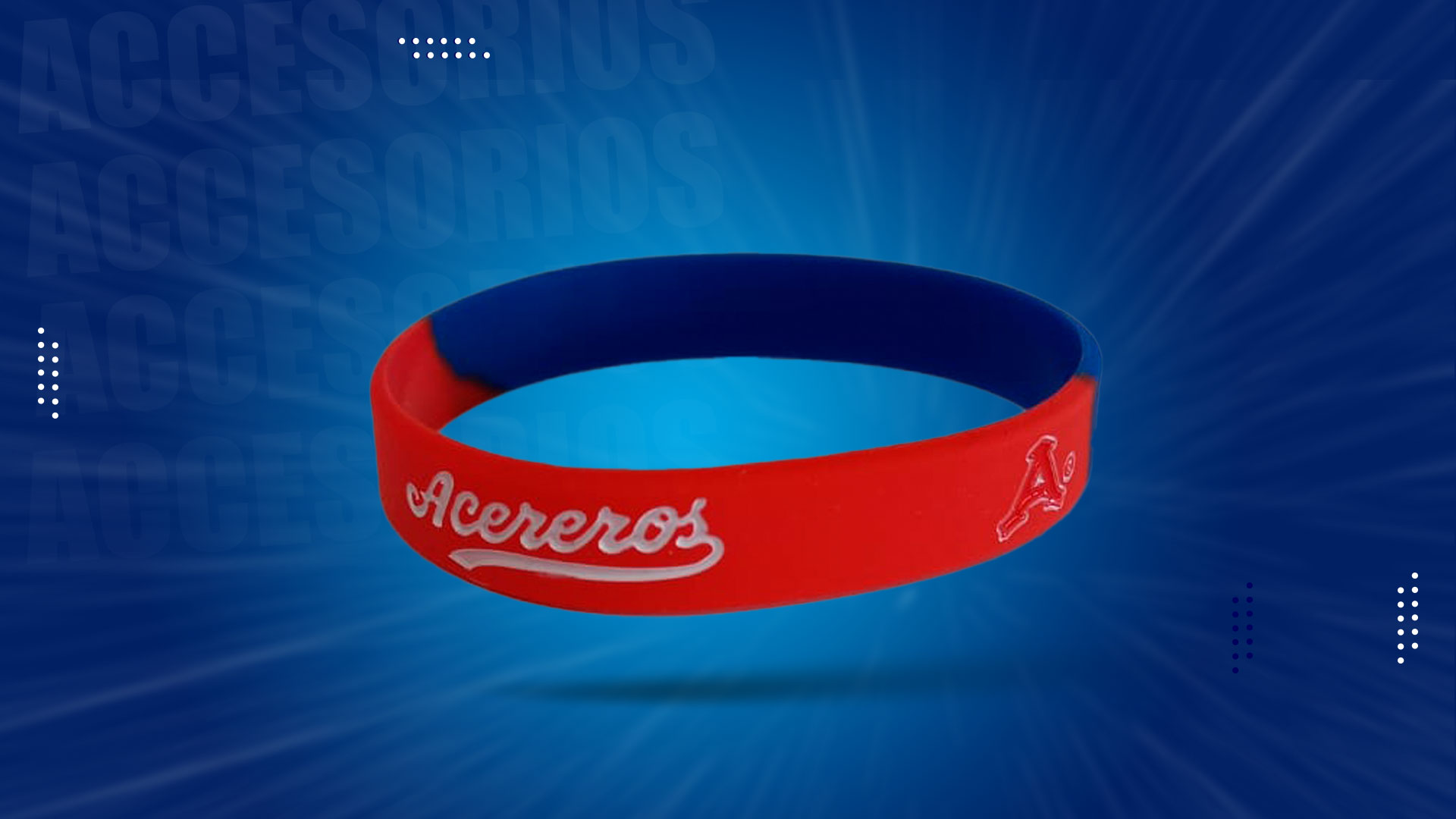 PULSERA HULE ACEREROS AZUL CON ROJO PARA ADULTO
